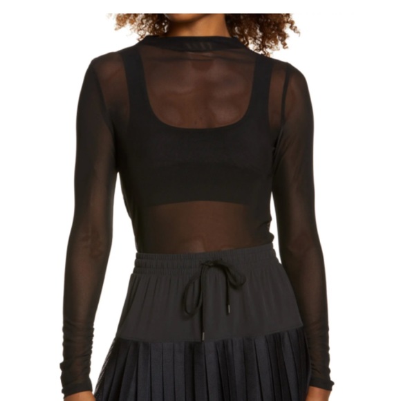 Zella | Tops | Zella Long Sleeve Sheer Black Top | Poshmark